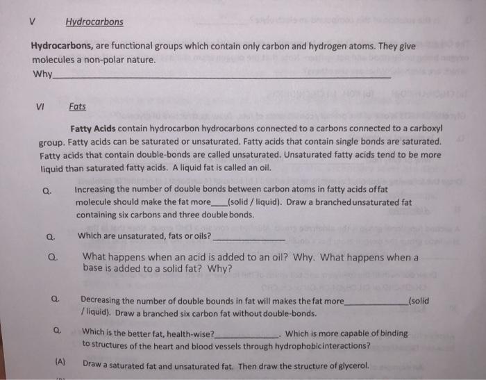 Solved V Hydrocarbons Hydrocarbons, are functional groups | Chegg.com