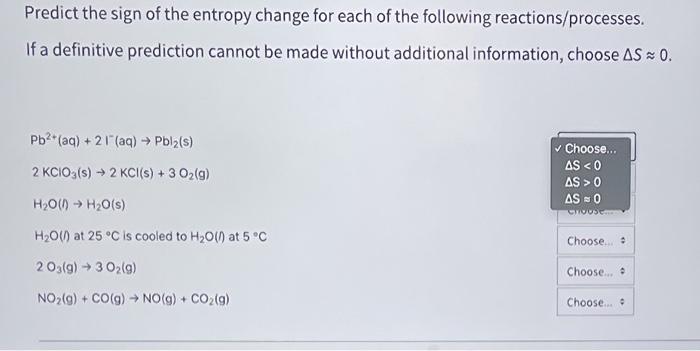 Solved Predict the sign of the entropy change for each of | Chegg.com
