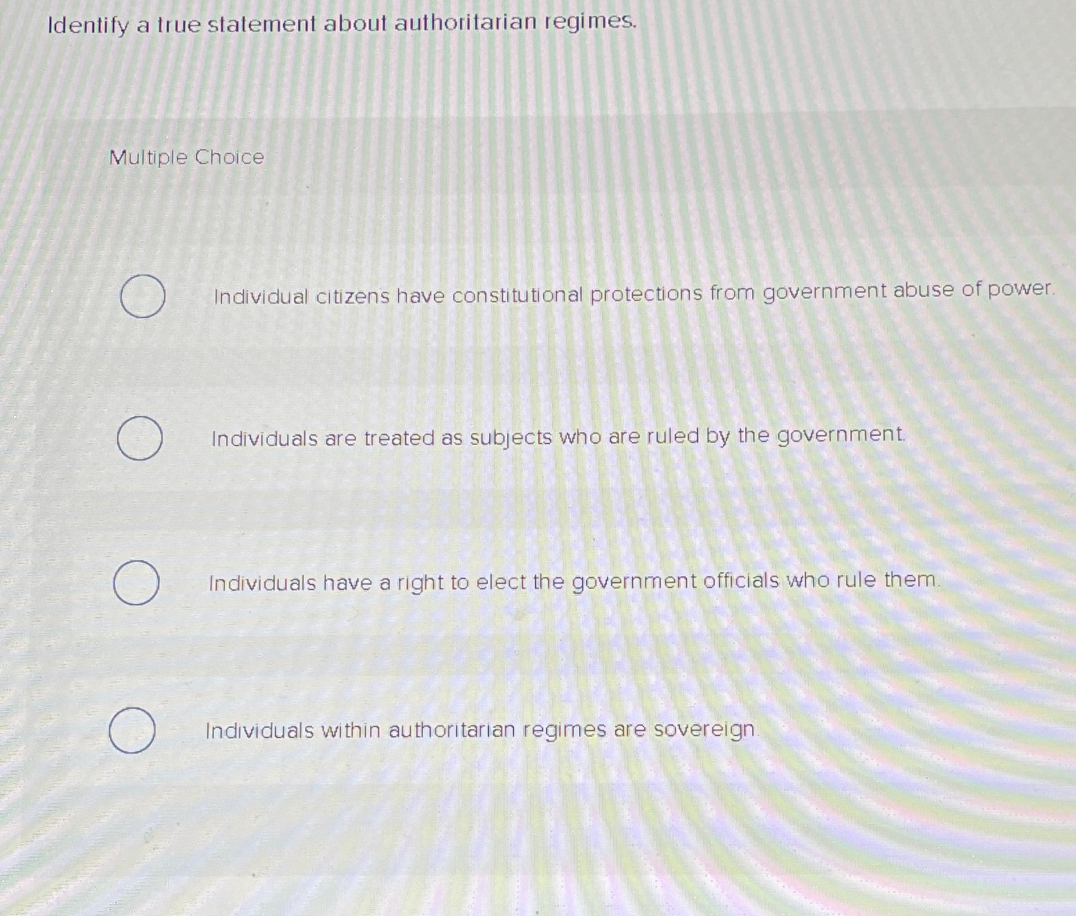 Solved Identify a true statement about authoritarian | Chegg.com