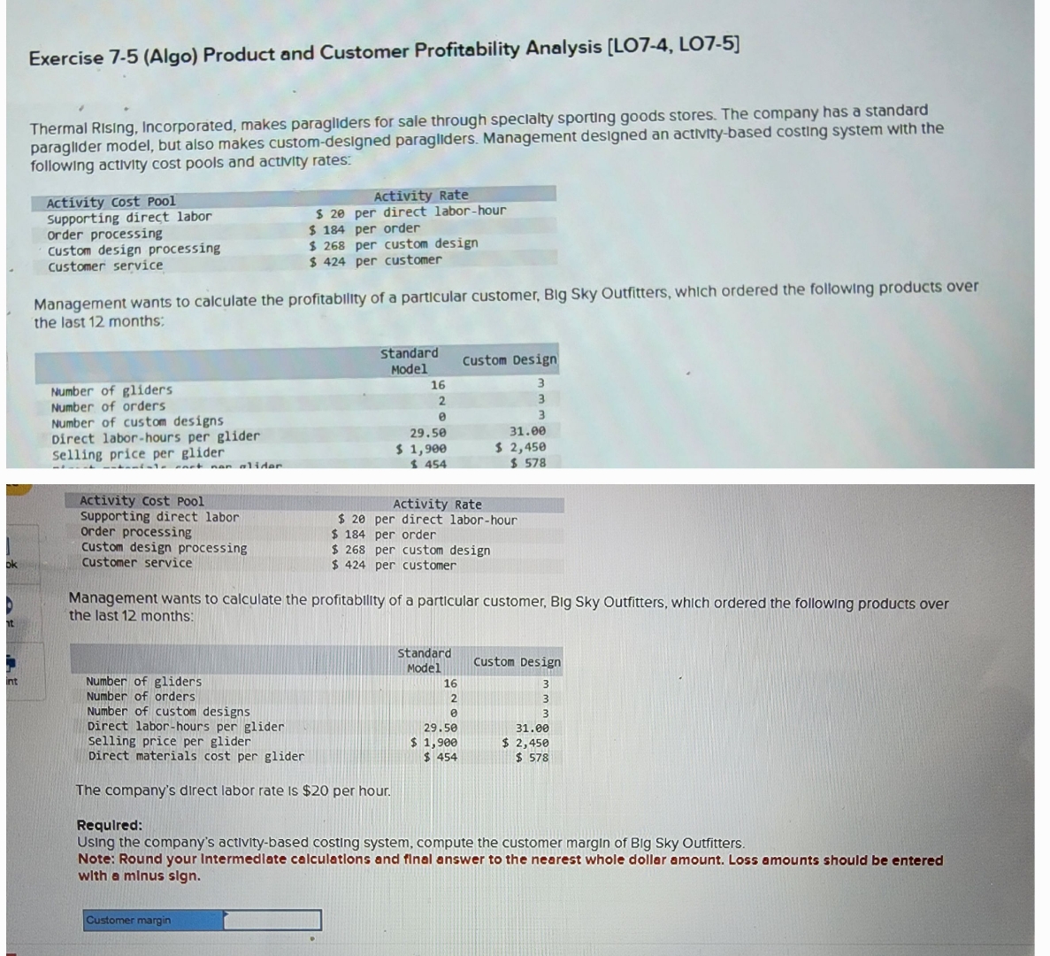 Solved Exercise 7-5 (Algo) ﻿Product and Customer | Chegg.com