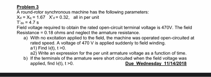 Solved Problem 3 A round-rotor synchronous machine has the | Chegg.com