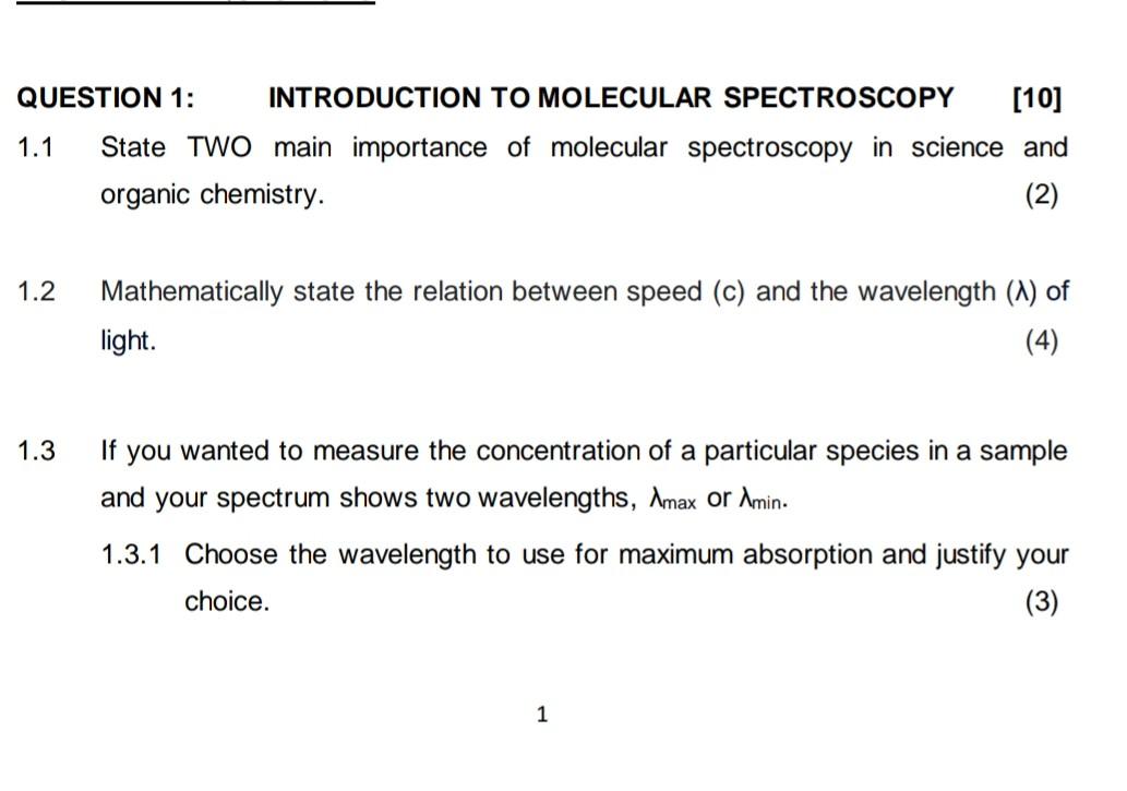 Solved QUESTION 1: INTRODUCTION TO MOLECULAR SPECTROSCOPY | Chegg.com