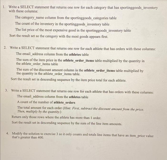 Solved 1. Write a SELECT statement that returns one row for | Chegg.com