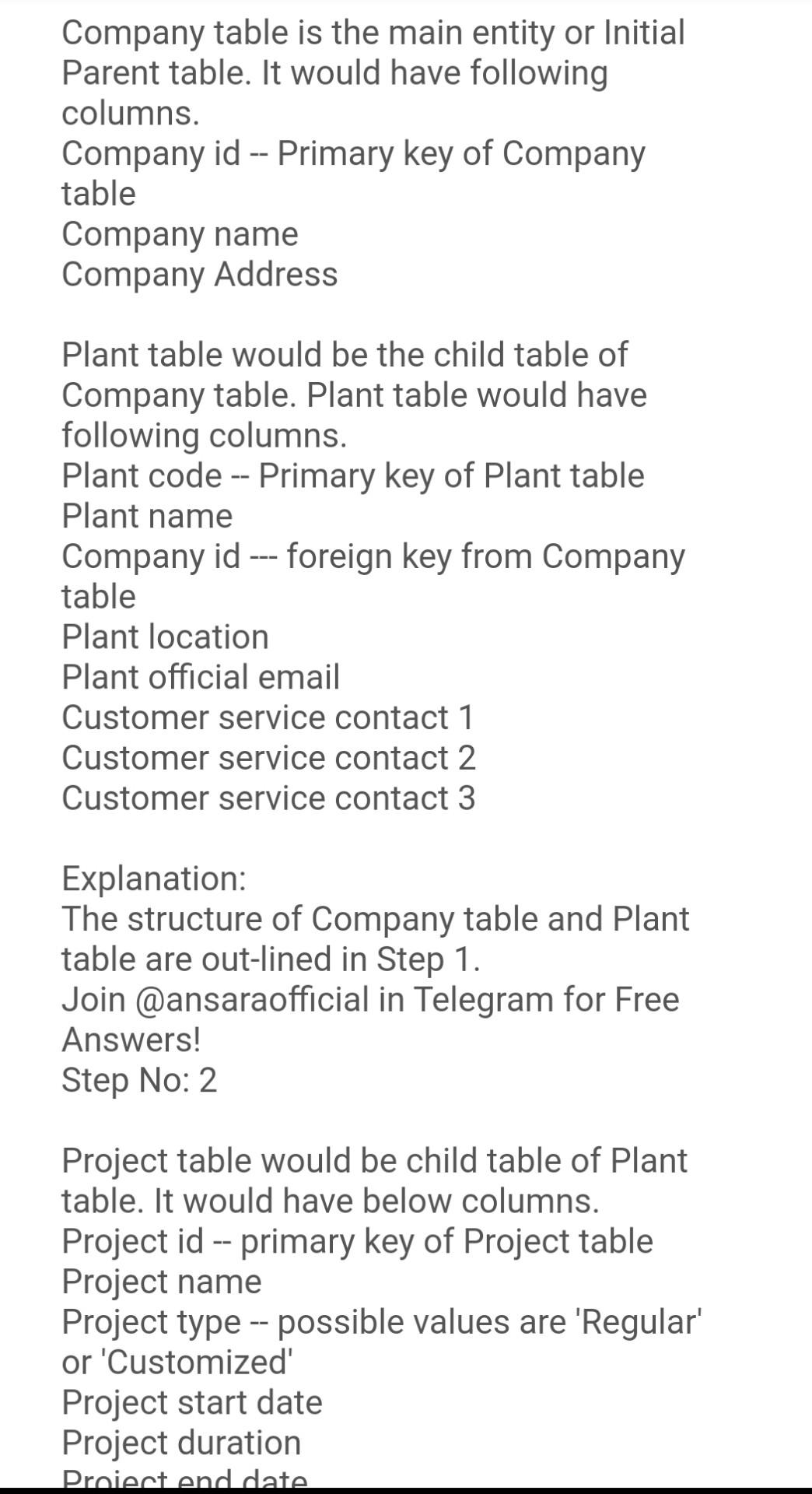 Solved Company table is the main entity or Initial Parent | Chegg.com