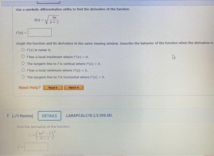 Solved Use a symbolic differentiation utility to find the | Chegg.com