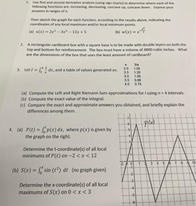 Solved 1. Use first and second derivative analysis (using | Chegg.com