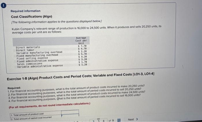 Solved Required information Cost Classifications (Algo) [The | Chegg.com