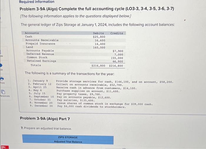 Problem 3-9A (Algo) Complete the full accounting | Chegg.com