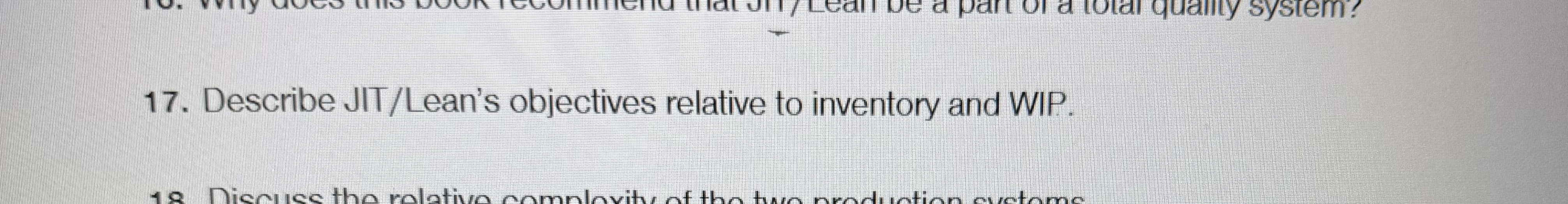 Solved Describe JIT/Lean's objectives relative to inventory | Chegg.com