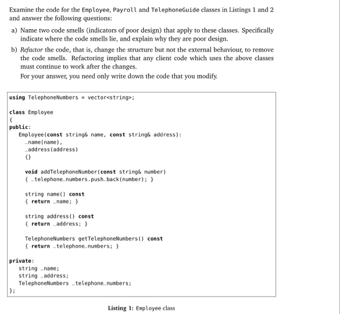 Examine the code for the Employee, Payroll and | Chegg.com