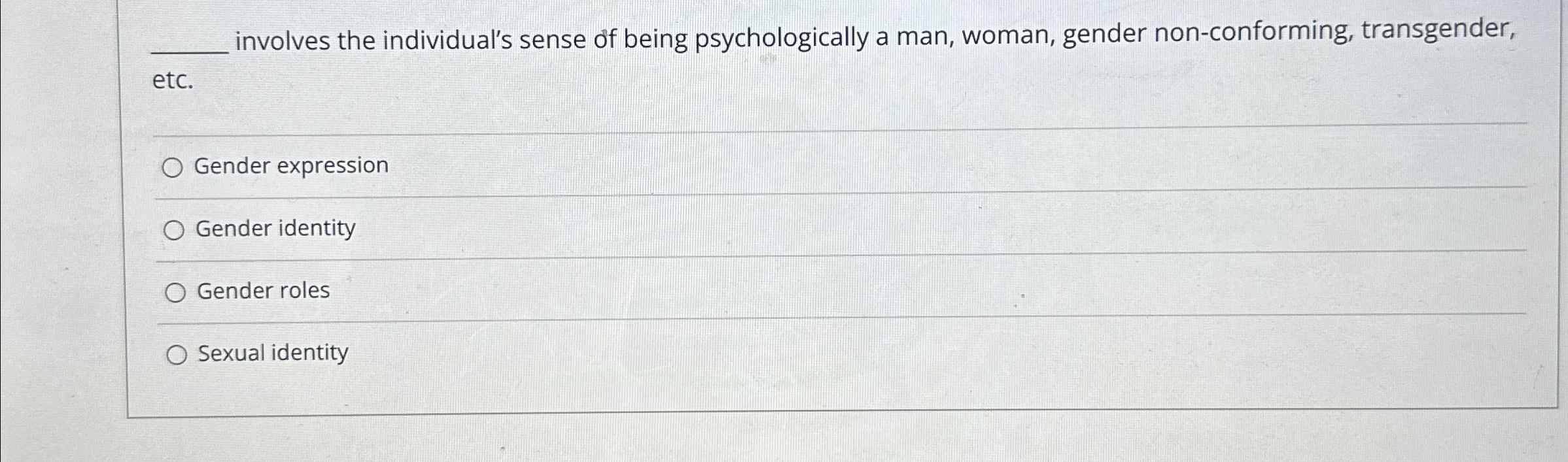Solved involves the individual's sense of being | Chegg.com