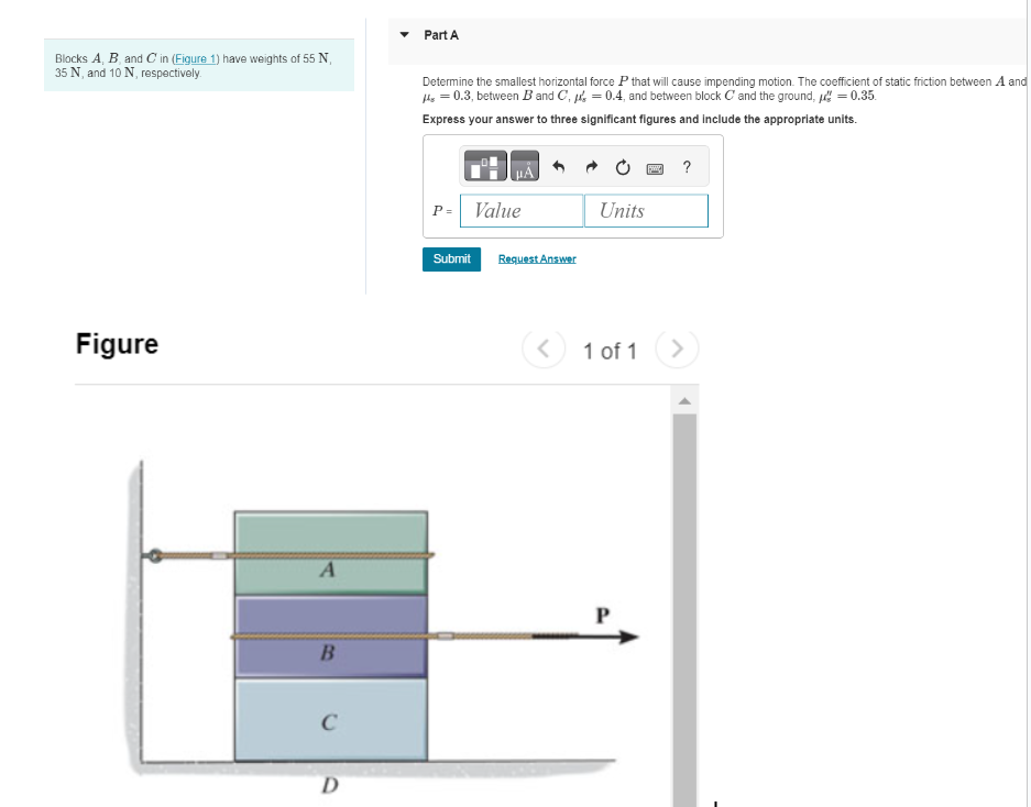Solved Part ABlocks A1,B ﻿and C ﻿in (Figure 1) ﻿have weights | Chegg.com