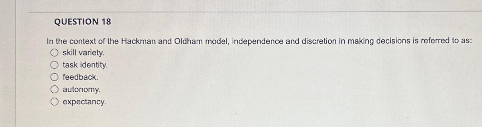 Solved QUESTION 18In the context of the Hackman and Oldham | Chegg.com