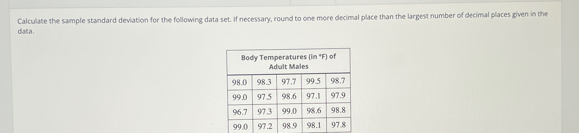 Solved Calculate the sample standard deviation for the | Chegg.com