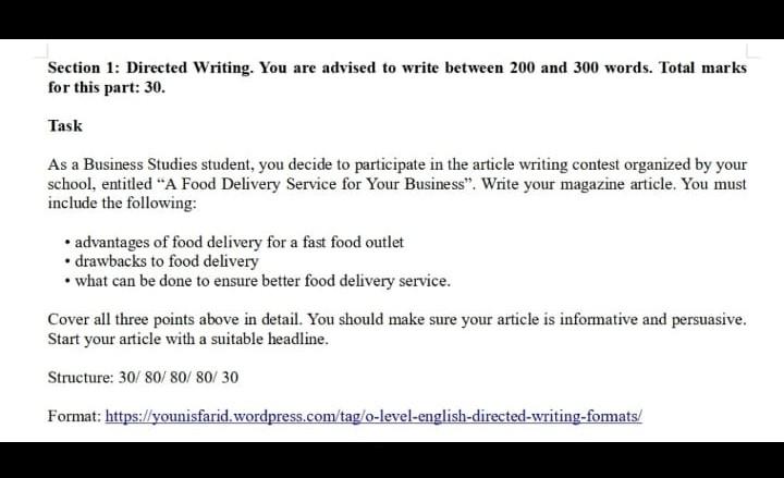 Section 1: Directed Writing. You are advised to write | Chegg.com