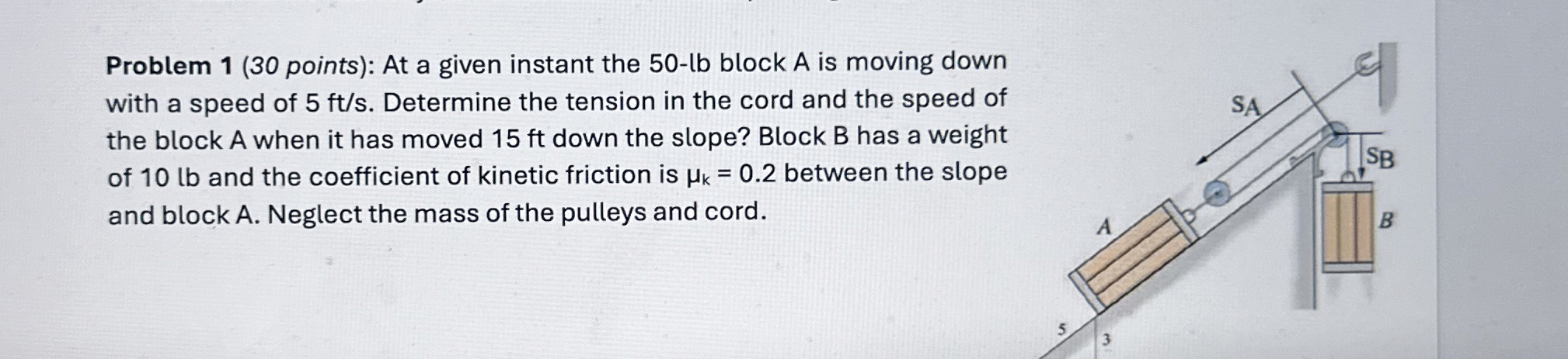Solved the 50 -lb block A ﻿is moving downwith a speed of | Chegg.com