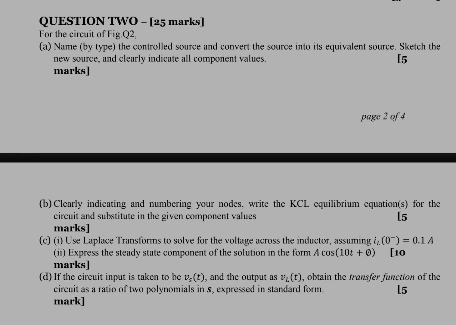 Solved Question Three 25 Marks For The Circuit Of