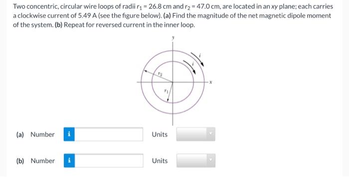 Solved Two concentric, circular wire loops of radii r1 = | Chegg.com