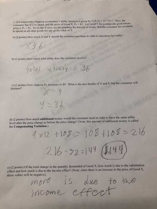 Solved 1 24 Total Points Suppose A Consumers Utility