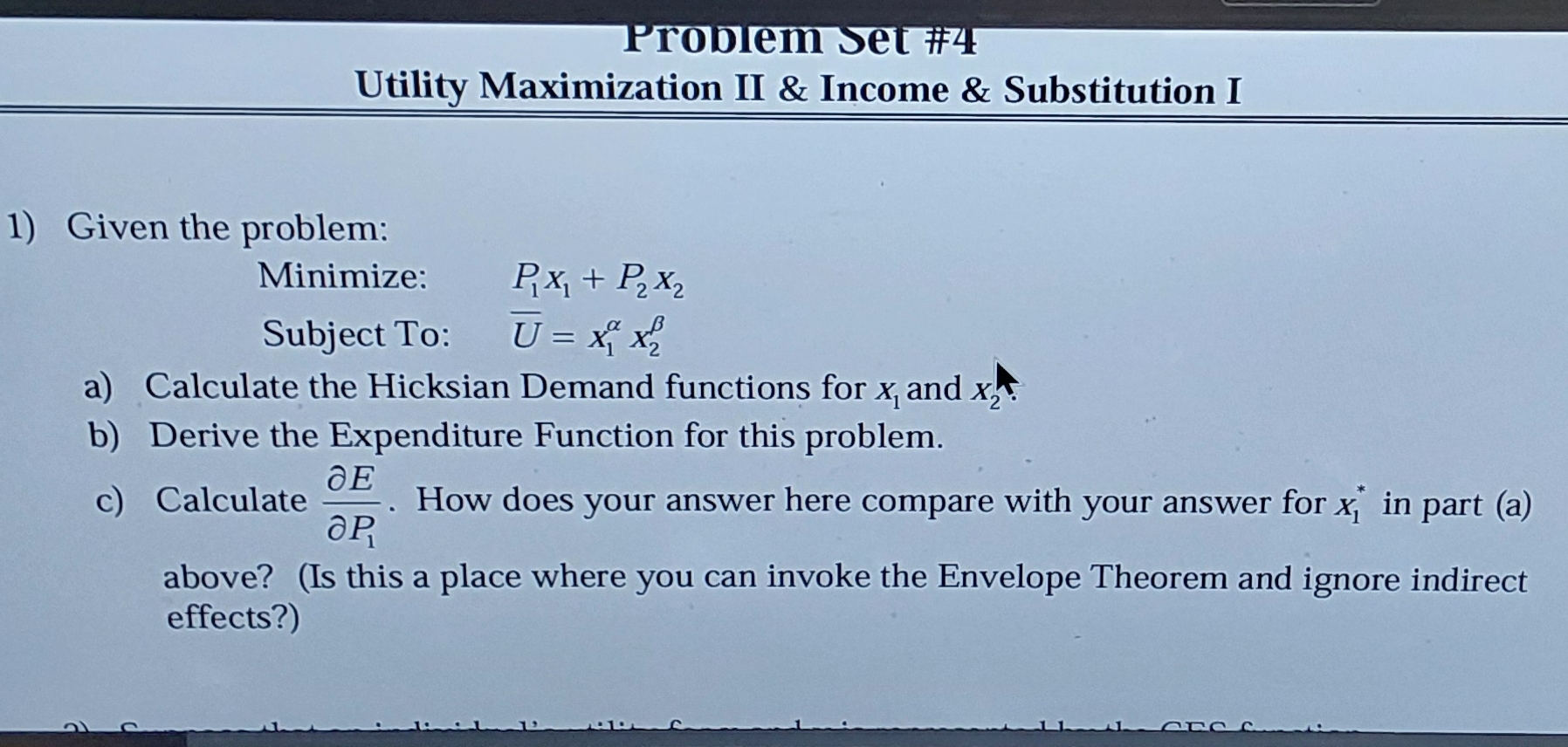 Solved Problem Set 4utility Maximization Ii And Income And