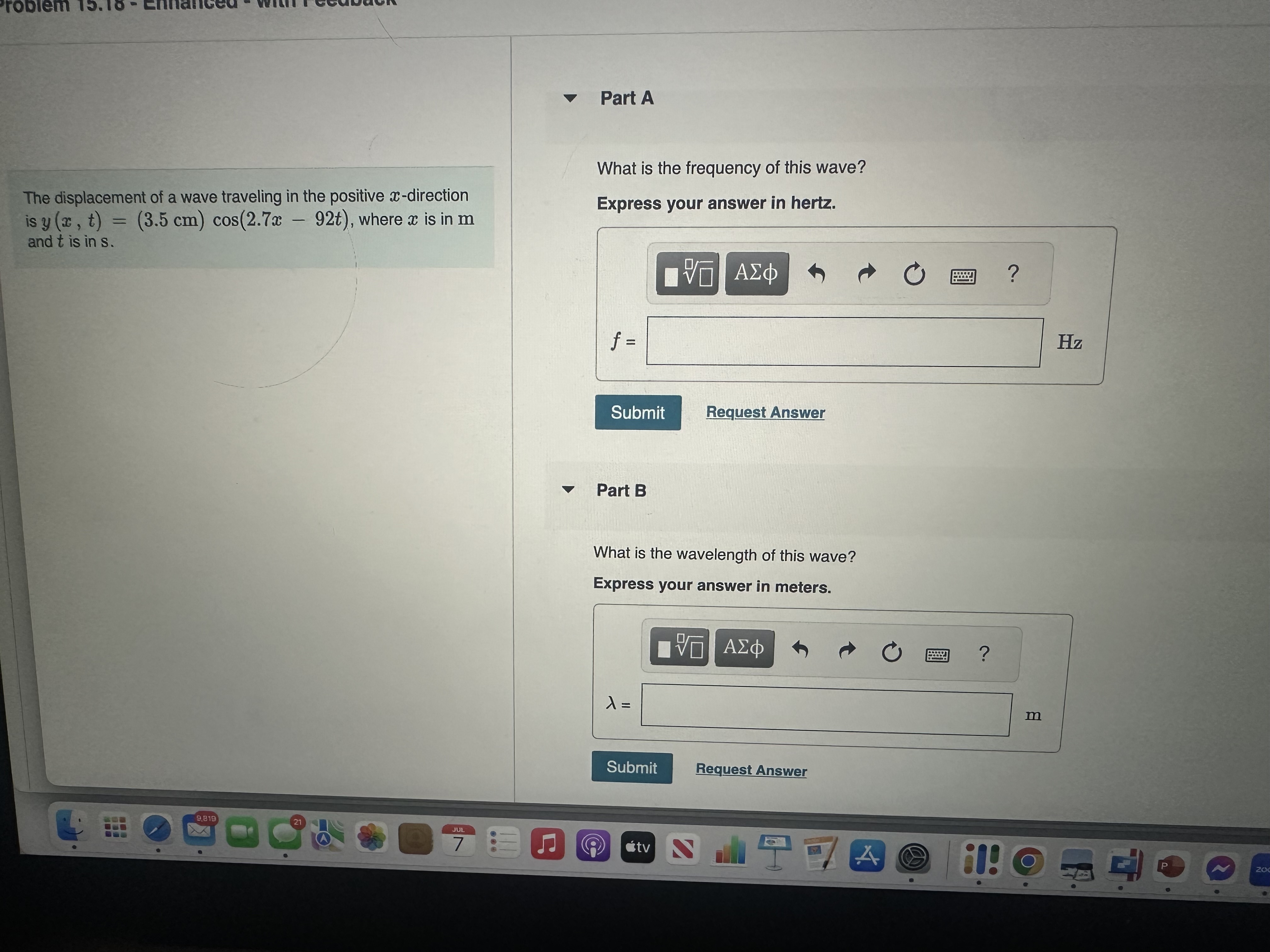 Solved The displacement of a wave traveling in the positive | Chegg.com