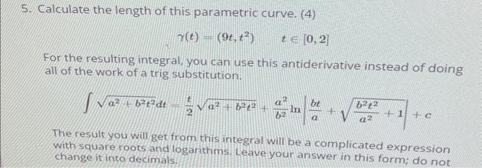 Solved 5. Calculate the length of this parametric curve. (4) | Chegg.com