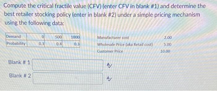 Solved Compute the critical fractile value (CFV) (enter CFV | Chegg.com