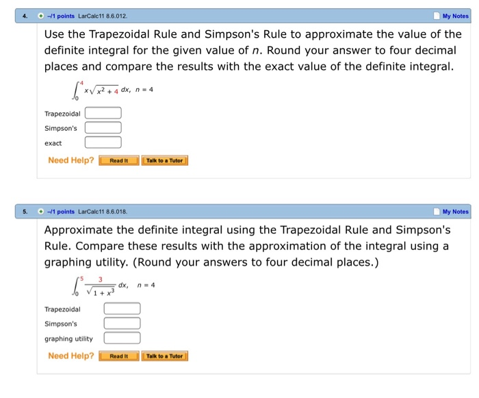 Solved O-1 points LarCalc11 8.6.012. 4. My Notes Use the | Chegg.com