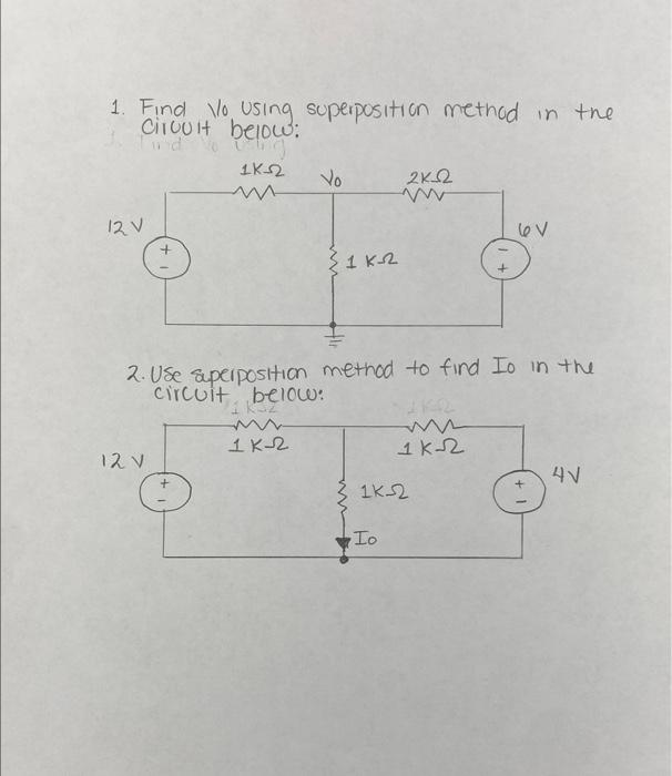 Solved 1. Find Vo using superposition method in the ciroult | Chegg.com