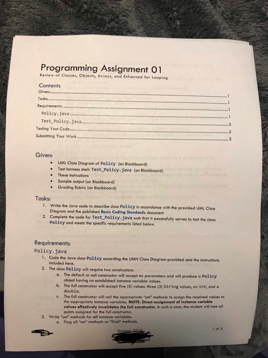 Solved Programming Assignment 01 Review of Classes, Objects, | Chegg.com