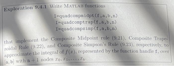 Solved Exploration 9.4.1 Write MATLAB functions I= | Chegg.com
