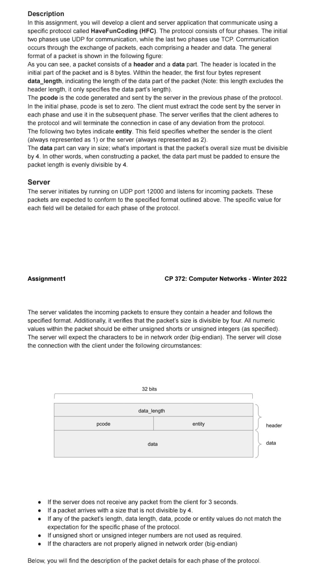Solved Phase A Client: The client sends a single UDP packet | Chegg.com