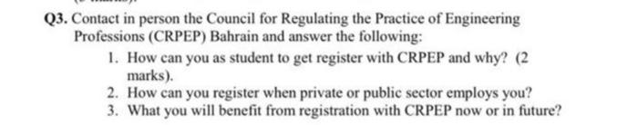 Solved Q3. Contact in person the Council for Regulating the | Chegg.com