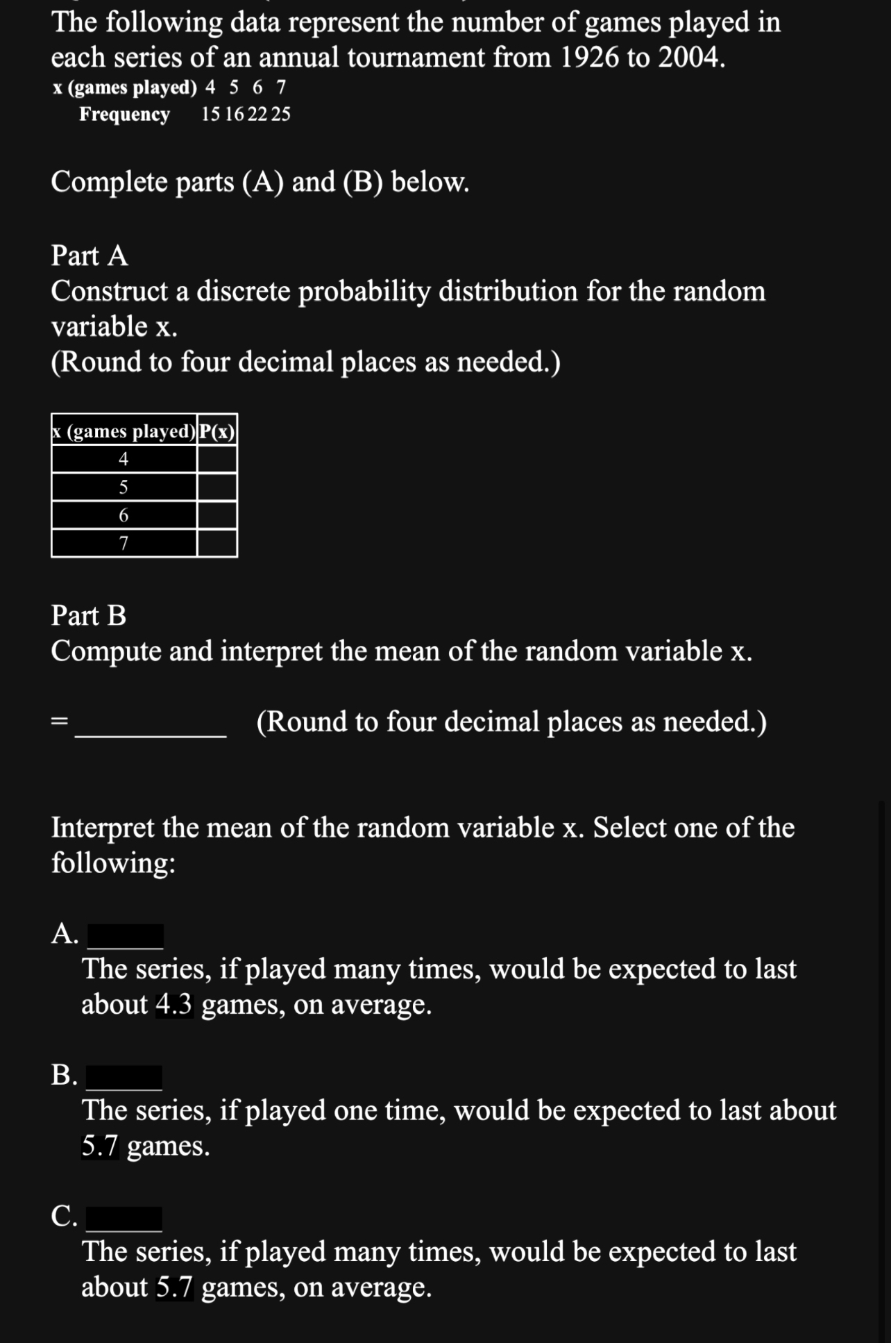 Solved The following data represent the number of games | Chegg.com