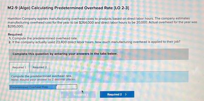 Solved M2-9 (Algo) Calculating Predetermined Overhead Rate | Chegg.com