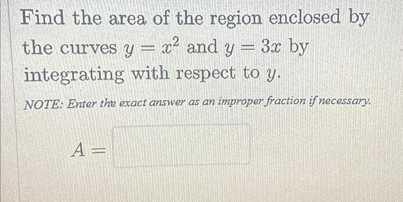 Solved Find the area of the region enclosed by the curves | Chegg.com