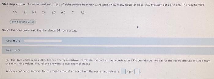Solved Sleeping outlier: A simple random sample of eight | Chegg.com
