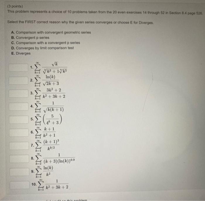 Solved (3 points) This problem represents a choice of 10 | Chegg.com