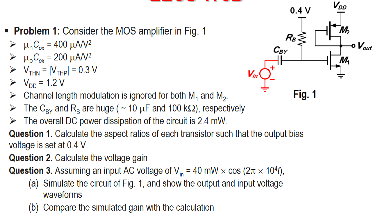 Solved Problem 1: Consider the MOS amplifier in ﻿Fig. | Chegg.com