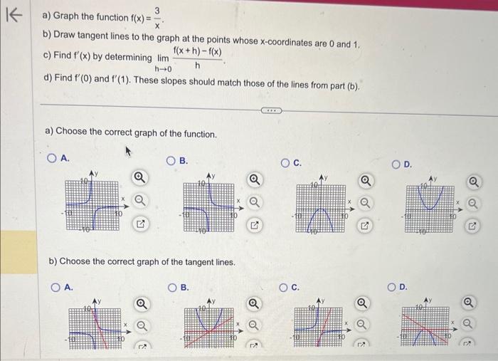 Solved a) Graph the function f(x)=x3. b) Draw tangent lines | Chegg.com
