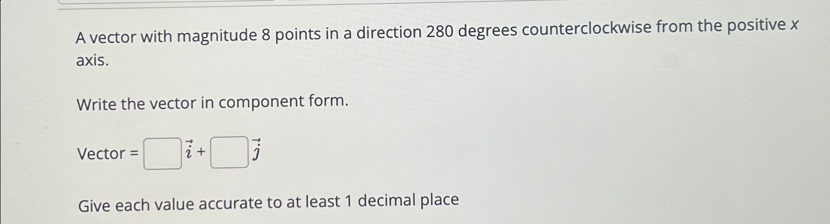 Solved A vector with magnitude 8 ﻿points in a direction 280 | Chegg.com