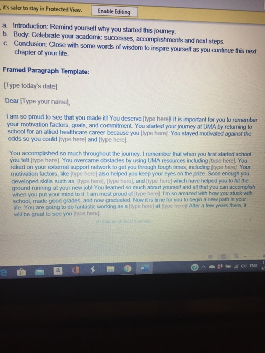 Solved it's safer to stay in Protected View Enable Editing | Chegg.com