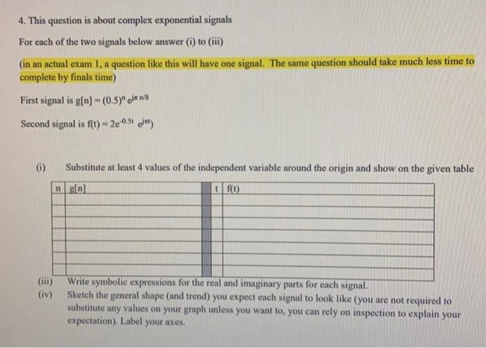 Solved 4. This question is about complex exponential signals | Chegg.com