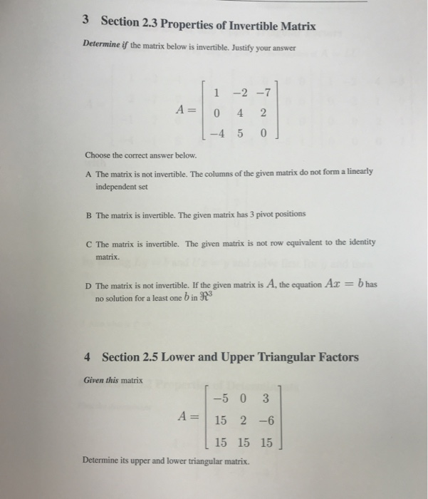 Solved 3 Section 2.3 Properties of Invertible Matrix | Chegg.com