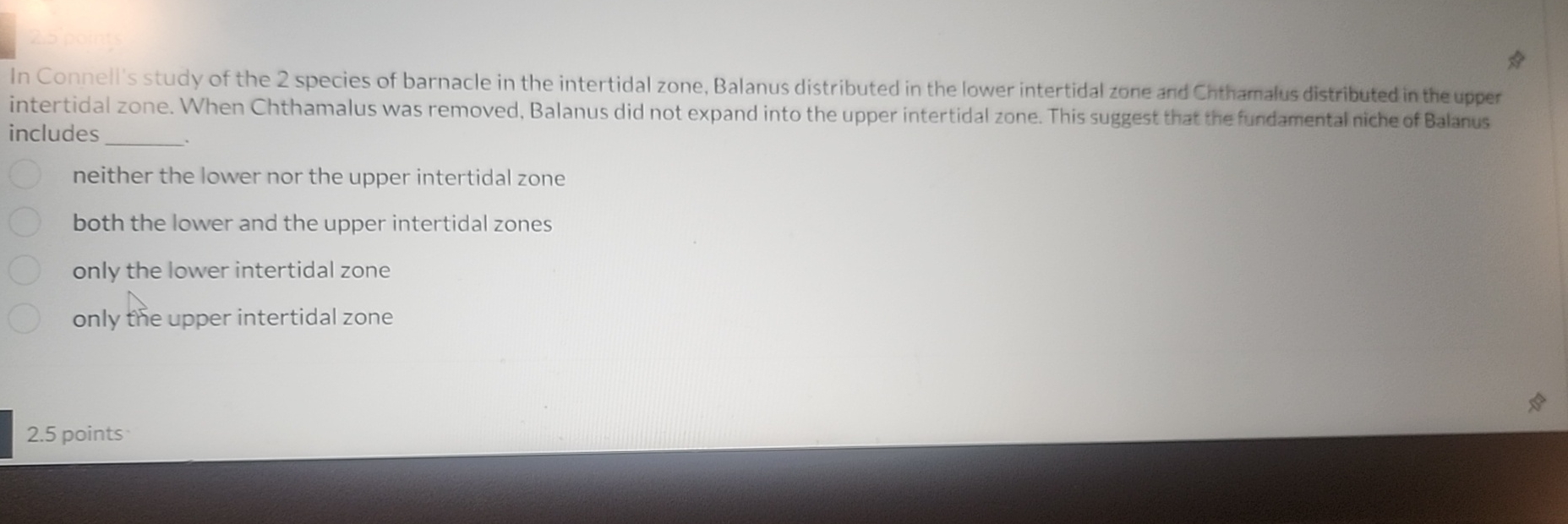 Solved In Connell's study of the 2 ﻿species of barnacle in | Chegg.com