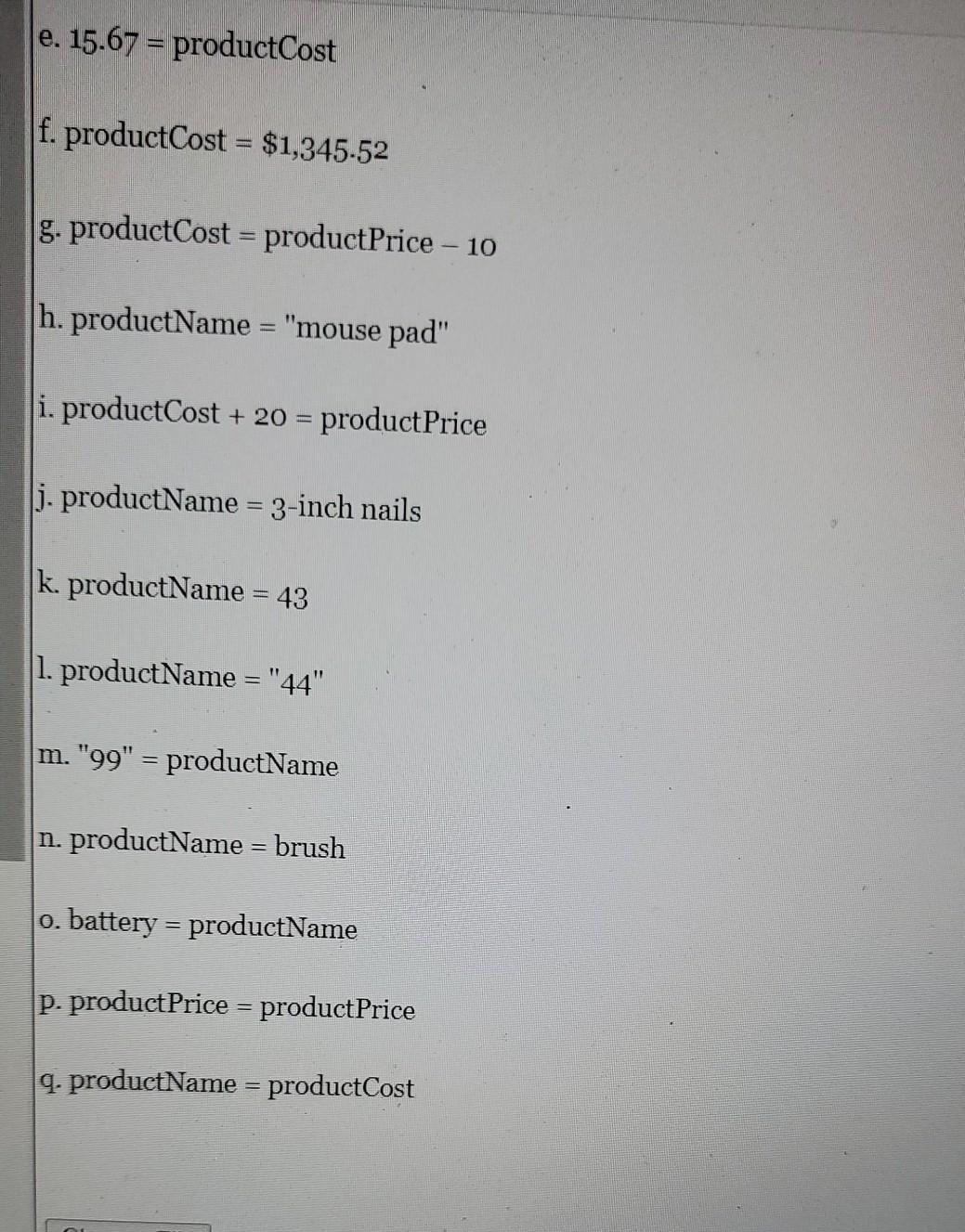 Solved If productCost and productPrice are numeric | Chegg.com