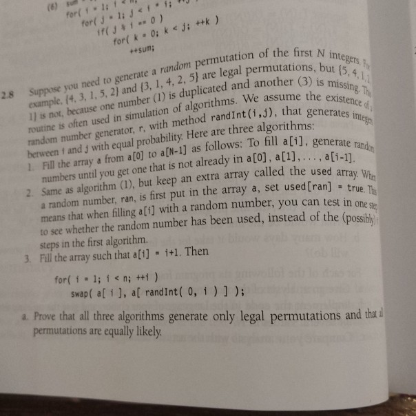 Solved 2 8 Suppose You Need To Generate A Random Permutation