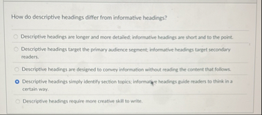 Solved How do descriptive headings differ from informative | Chegg.com