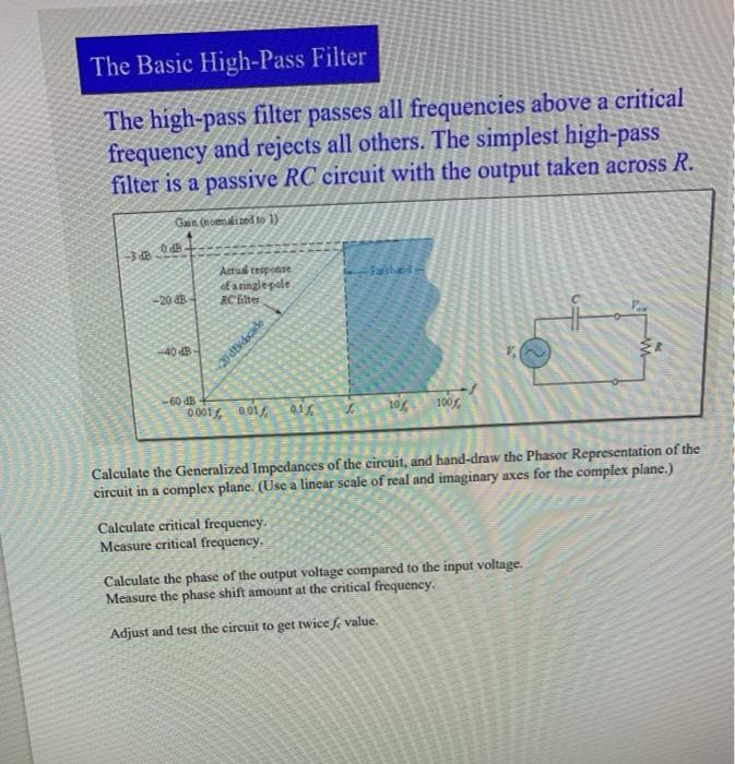 Solved The Basic High-Pass Filter The high-pass filter | Chegg.com