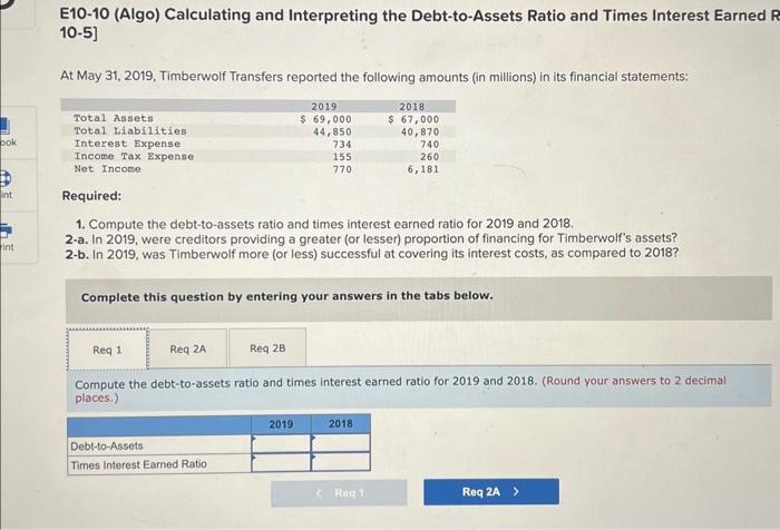 Solved E10-10 (Algo) Calculating and Interpreting the | Chegg.com